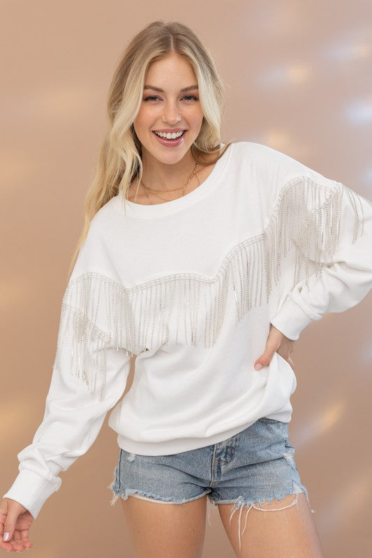 Rhinestone Fringe Pullover Top – MADDGEAR BOUTIQUE